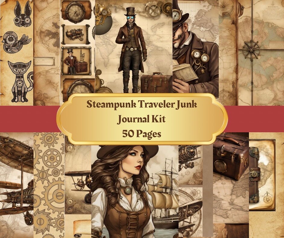 Steampunk Traveler Junk Journal Kit, Vintage Ephemera (digital Download ...