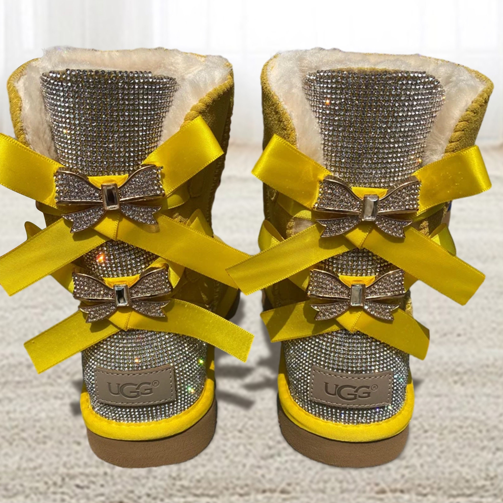 BADAZZLED Custom UGGS DIAMOND Diamented Boots Bling Wool Bow - Etsy