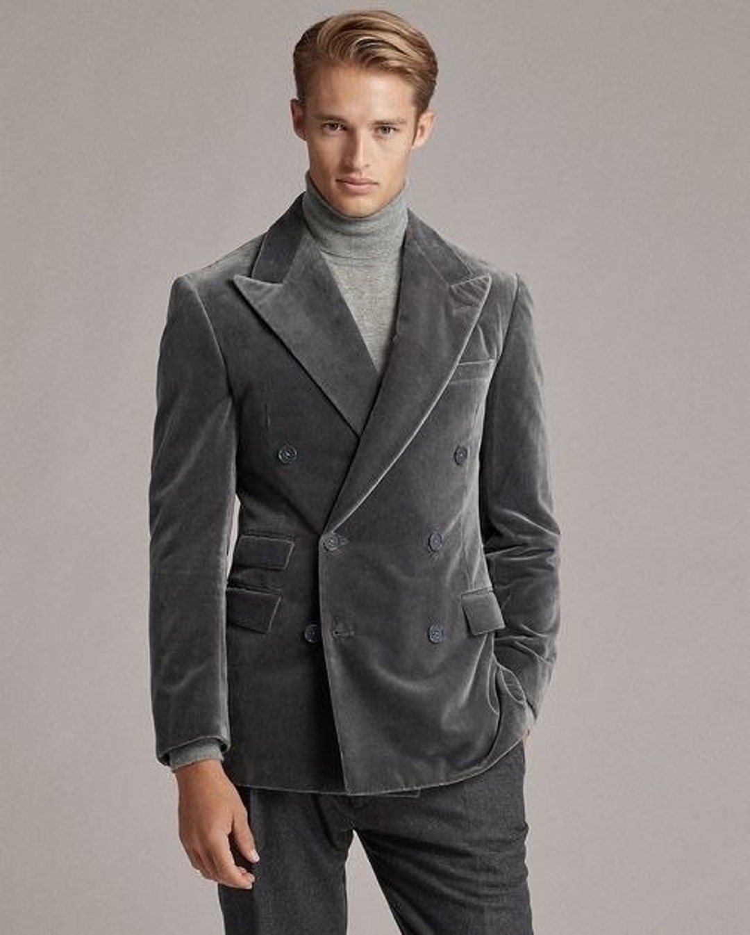 Luxury Double Breast Velvet Suit for Men's Blazer Trend Velvet Suit ...