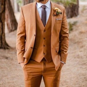 Rust Three Piece Men's Suit for Men Party Wear Grooms Men Suit, Outfit ...