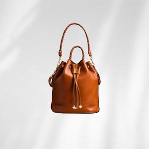 Stylish Bucket-style Leather Handbag in Rich Tan - Versatile With Short ...