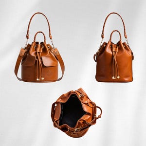 Stylish Bucket-style Leather Handbag in Rich Tan - Versatile With Short ...