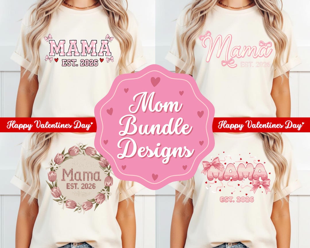 M24-2 New Mom Mama Est 2026 PNG SVG Bundle Coquette Bows Pink Floral ...