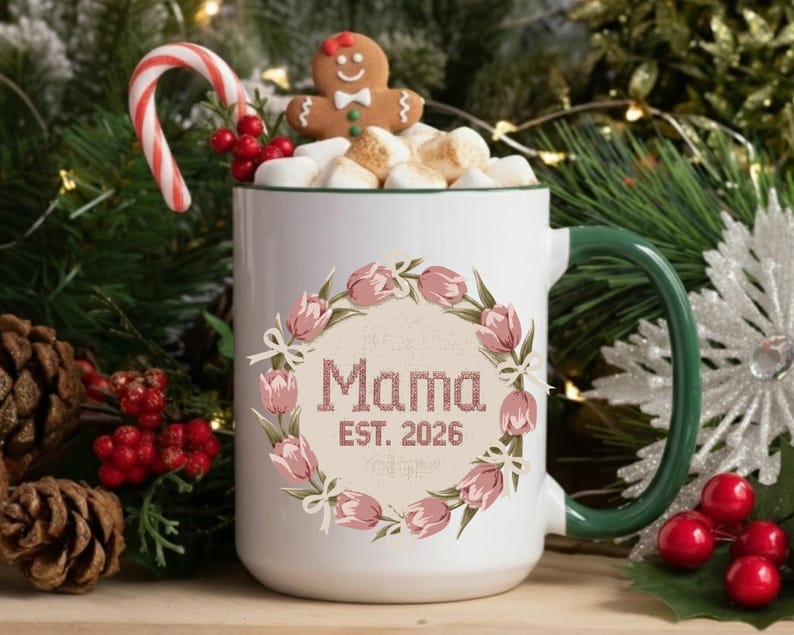 M24-2 New Mom Mama Est 2026 PNG SVG Bundle Coquette Bows Pink Floral ...