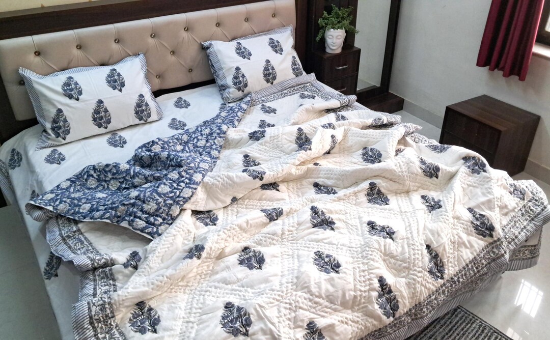 Midnight Blue Comforter Set King Size Warming Blanket Floral Bed Sheet ...