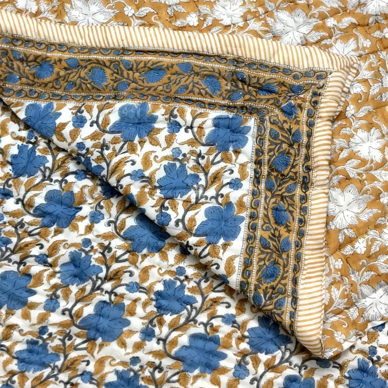 Rose Pink Reversible Quilt Comforter Hand Block Printed Kantha Quilt ...