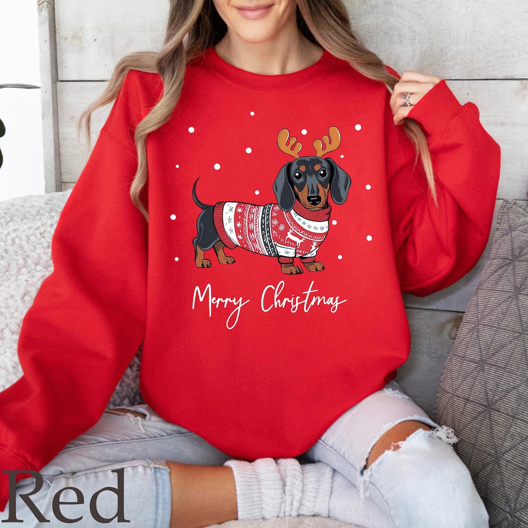 Sausage Dog Christmas Jumper, Dachshund Merry Christmas Sweatshirt, Doxie Wiener Sweater, Womens ...