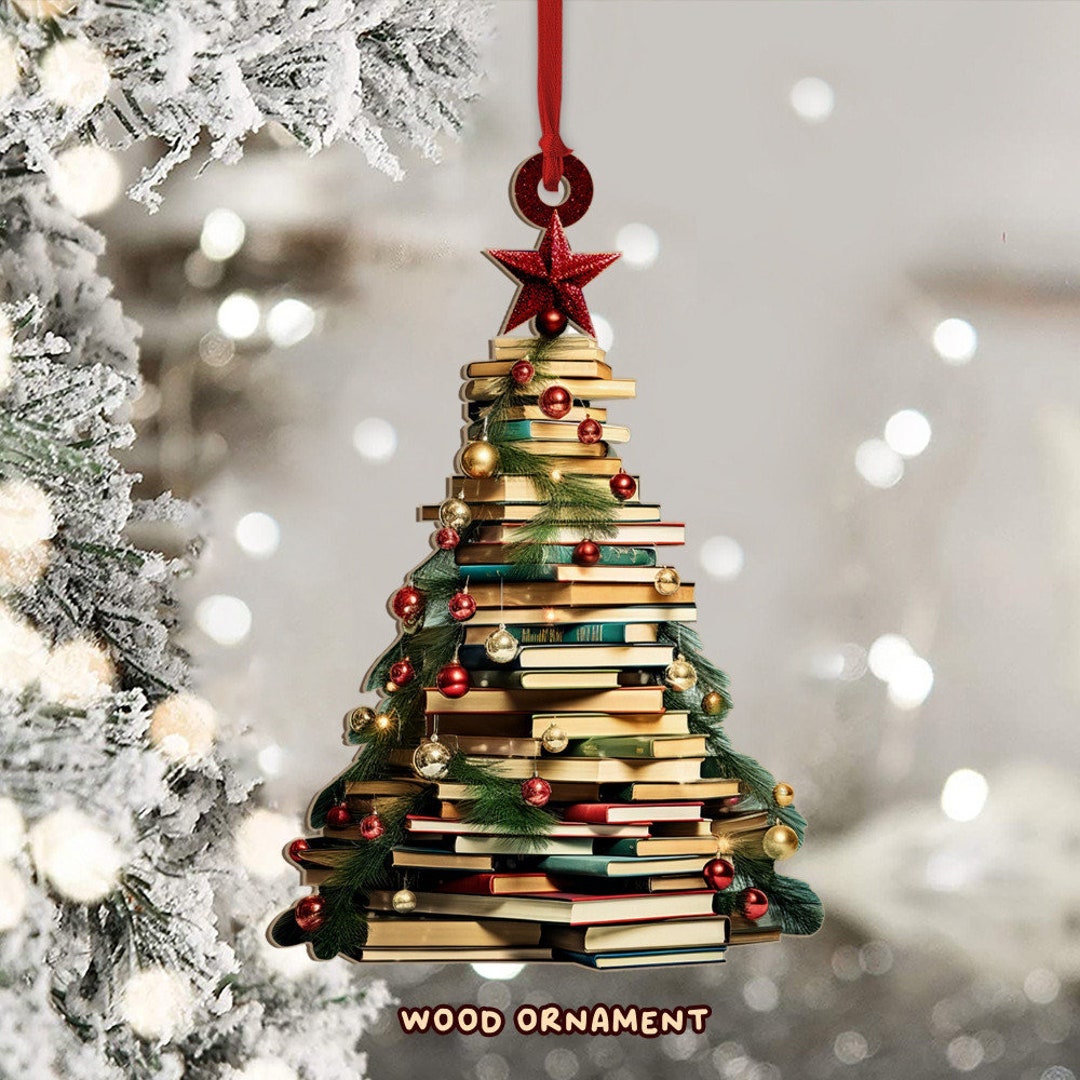 Christmas Book Tree Ornament 2D Book Lover Christmas - Etsy