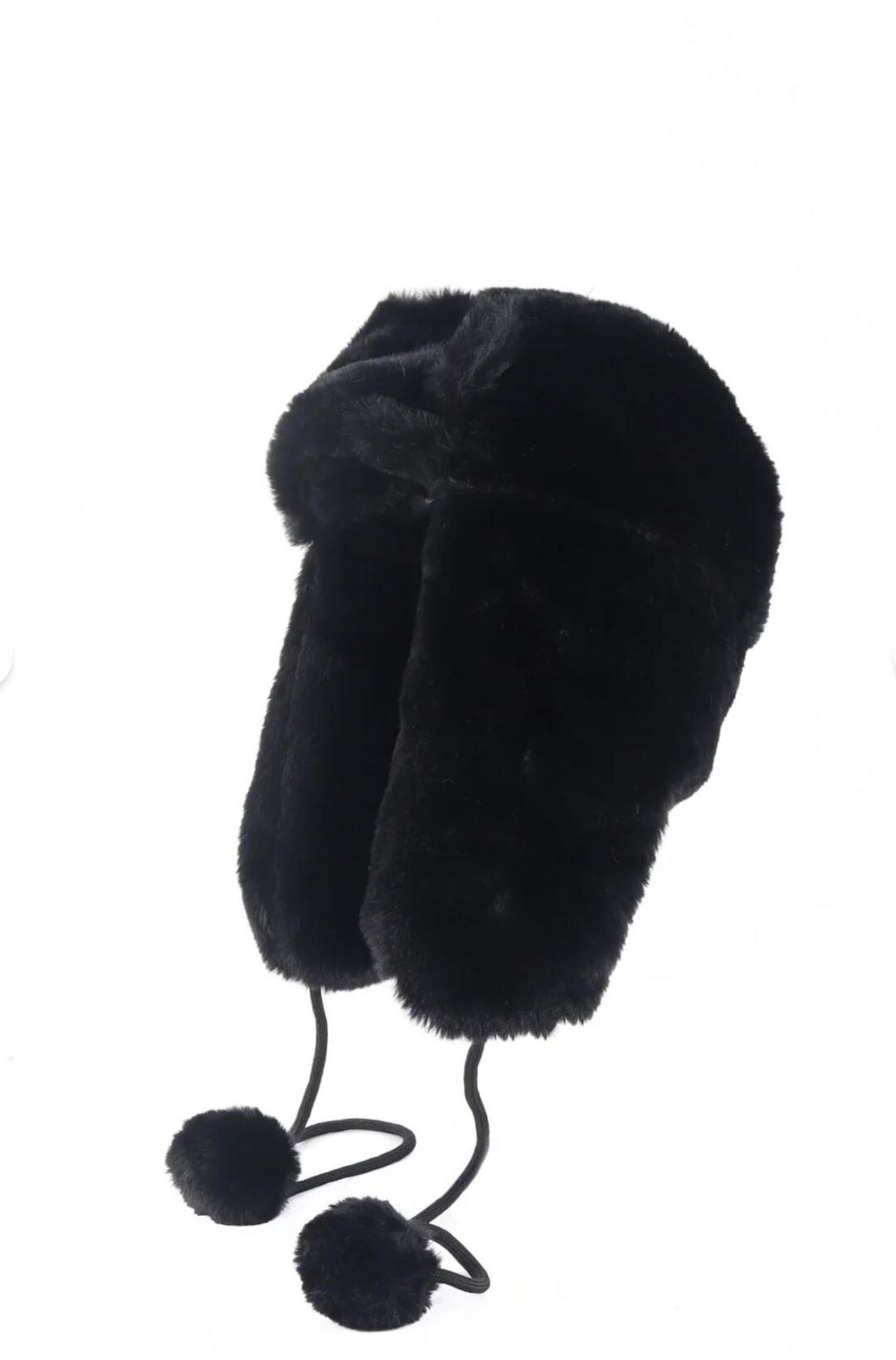 Black Luxe Faux Fur Trapper Hat – Ultra Warm Plush Winter Earflap Cap ...