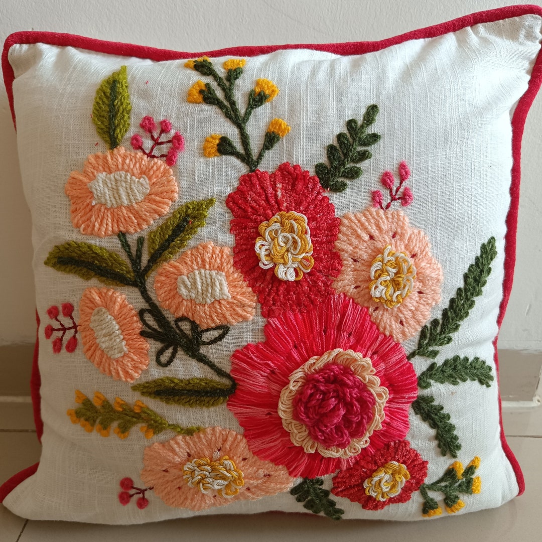 Embroidered Cushion Cover Decorative, Multi Colour, Floral Pattern ...