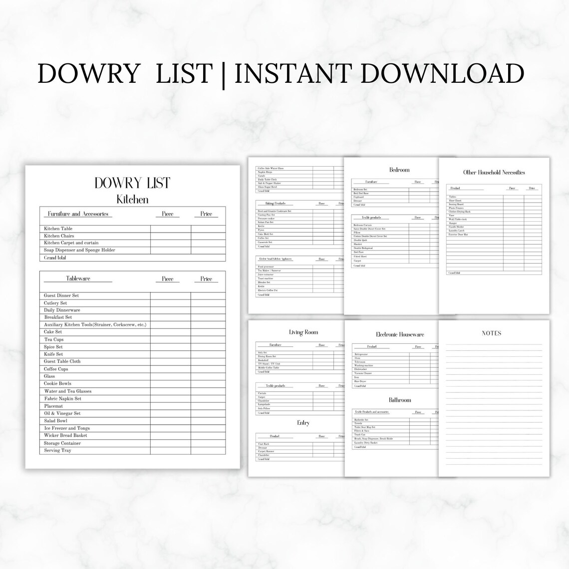 Dowry List, Wedding Planner, Printable Wedding Dowry List, A4 A5 Letter ...