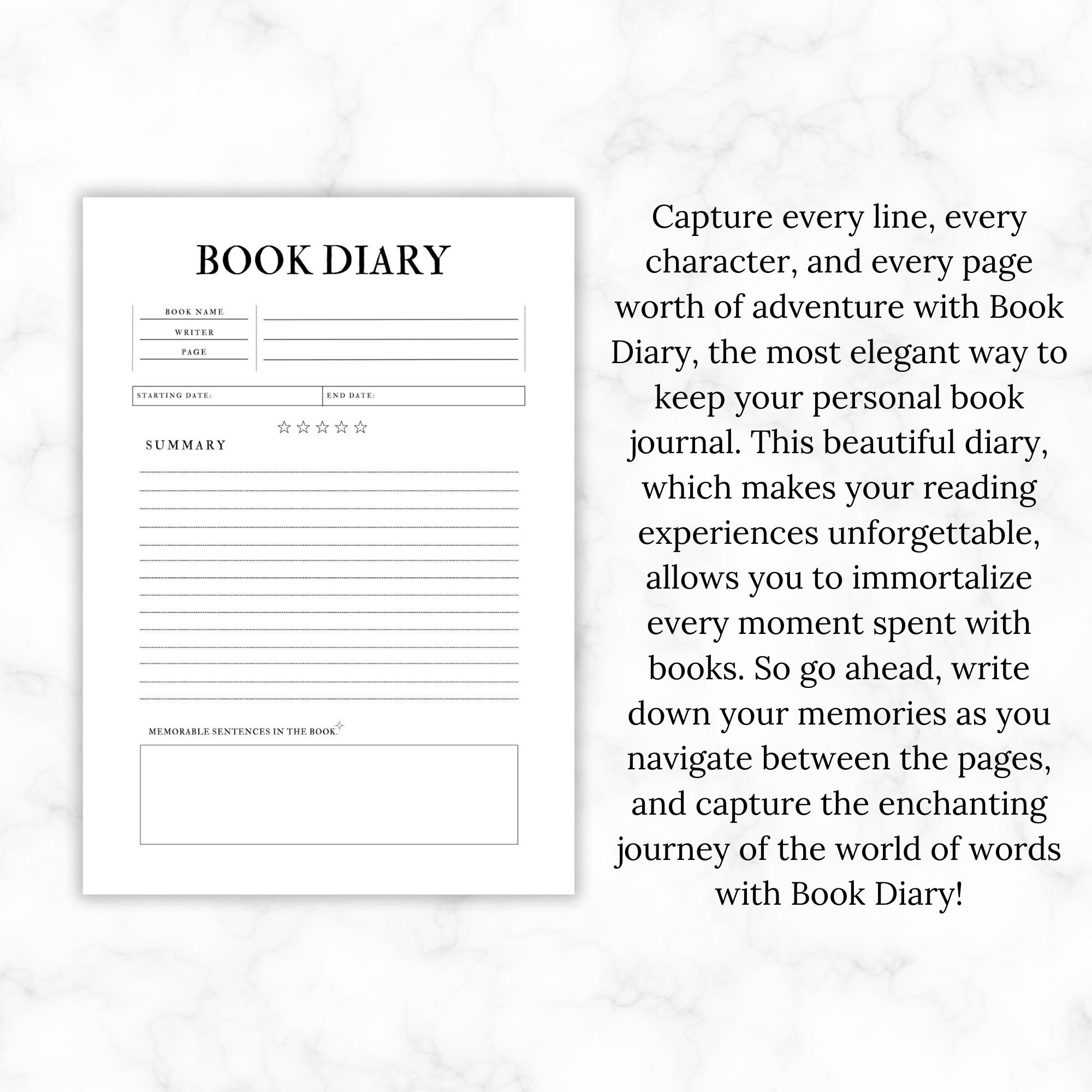 Book Diary, Simple Book Review Printable, A4 A5 Letter Size, Reading ...