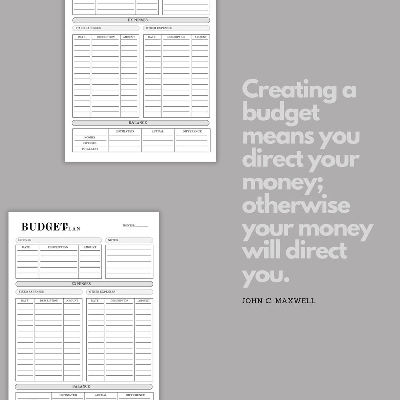 PDF Printable Budget Planner Tracker, Paycheck Budget Overview Template ...