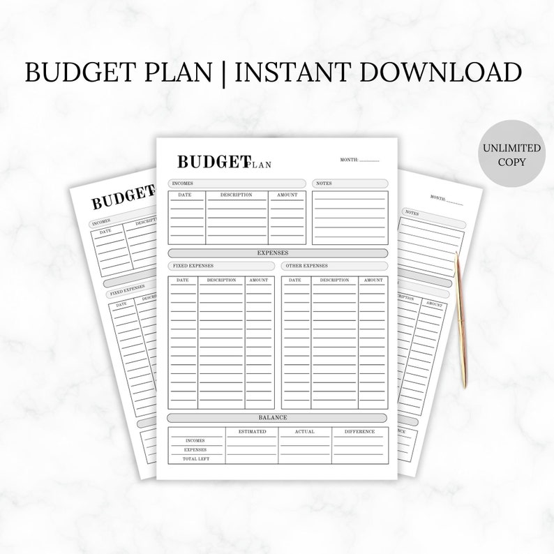 PDF Printable Budget Planner Tracker, Paycheck Budget Overview Template ...