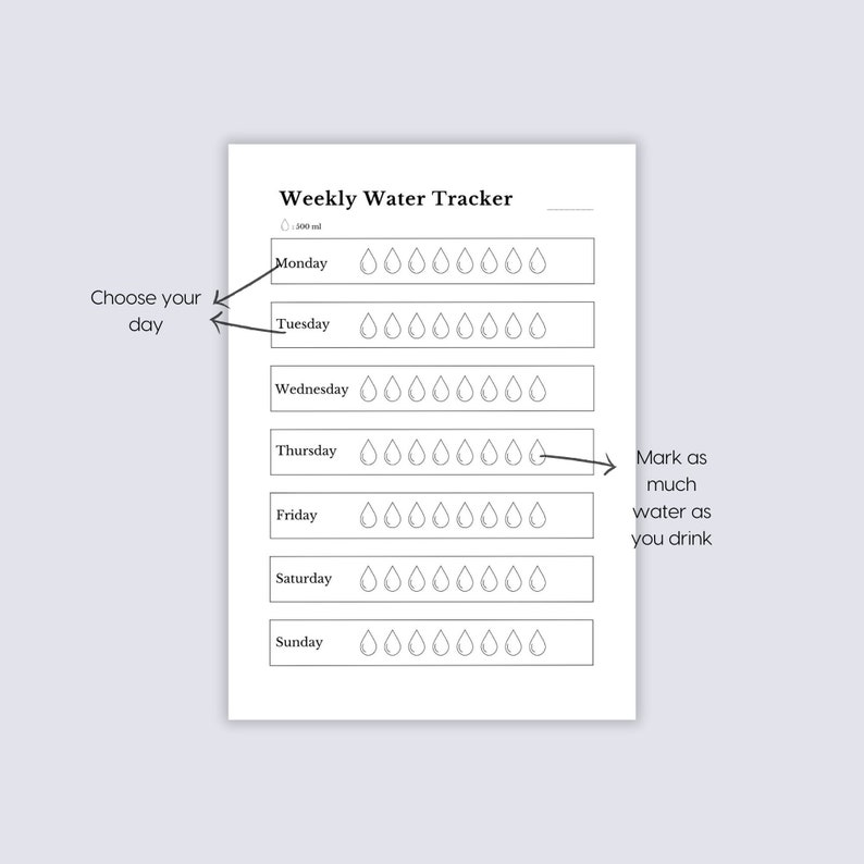 Weekly Water Tracker Printable Water Bottle Tracker Drink Water ...
