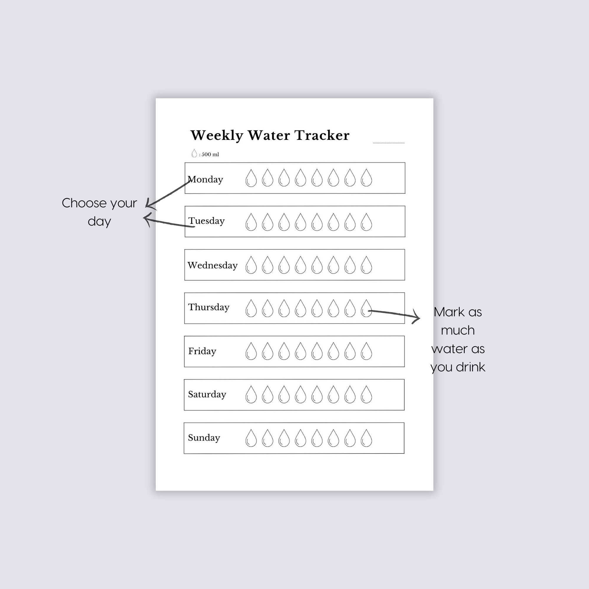 Weekly Water Tracker Printable Water Bottle Tracker Drink Water ...
