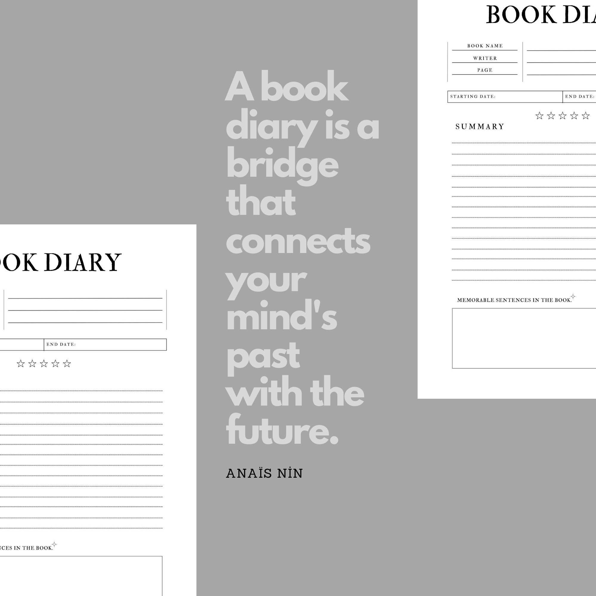 Book Diary, Simple Book Review Printable, A4 A5 Letter Size, Reading ...