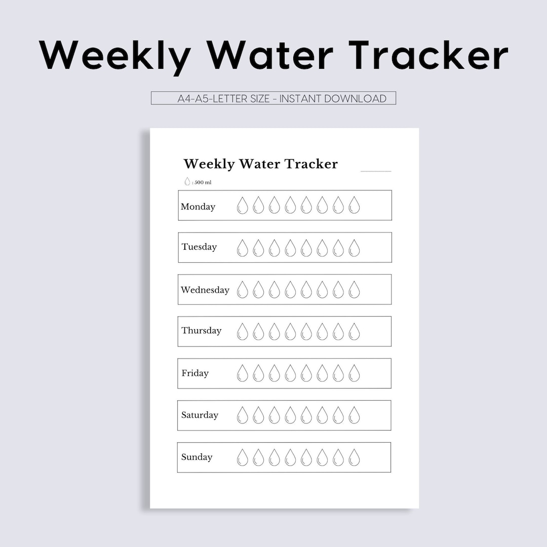 Weekly Water Tracker Printable Water Bottle Tracker Drink Water ...