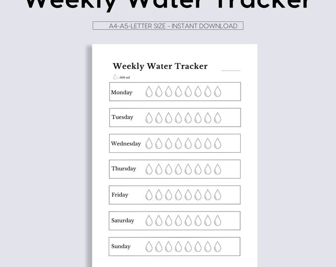 Weekly Water Tracker Printable Water Bottle Tracker Drink Water ...