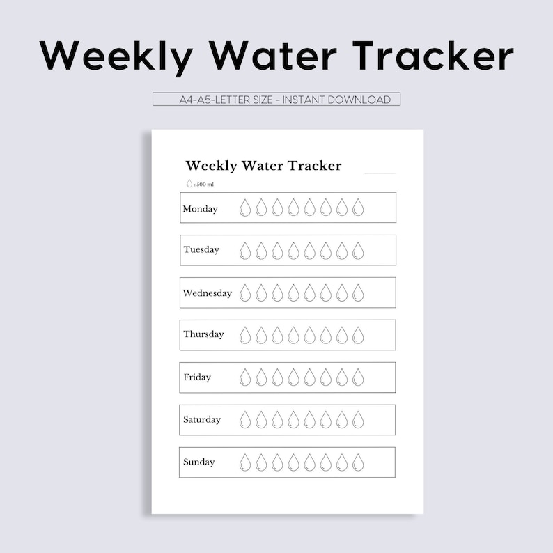 Weekly Water Tracker Printable Water Bottle Tracker Drink Water ...