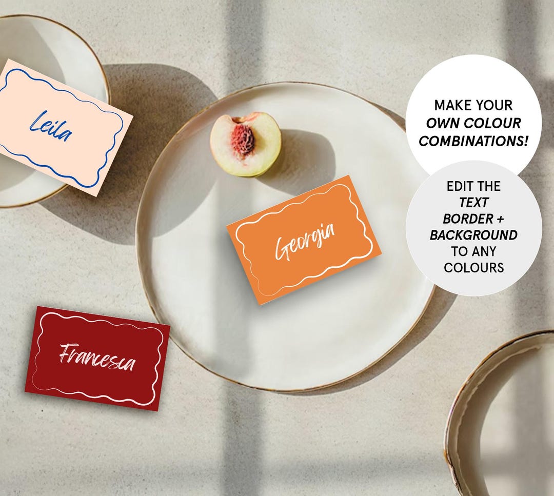 Name Place Cards Design Editable Template, Choose Your Own Colours ...
