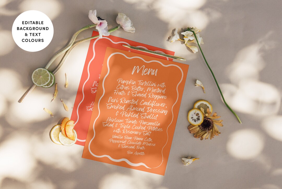 Amalfi Menu Design Editable Template, Wavy Calligraphy, Squiggle ...