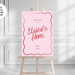 Welcome Sign Design Editable Template, Wavy Calligraphy, Squiggle, Red ...