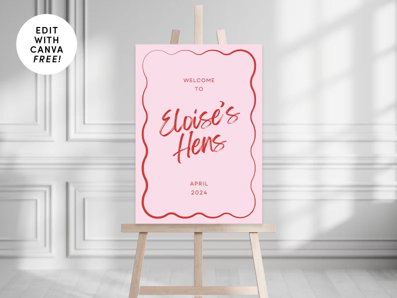 Welcome Sign Design Editable Template, Wavy Calligraphy, Squiggle, Red ...