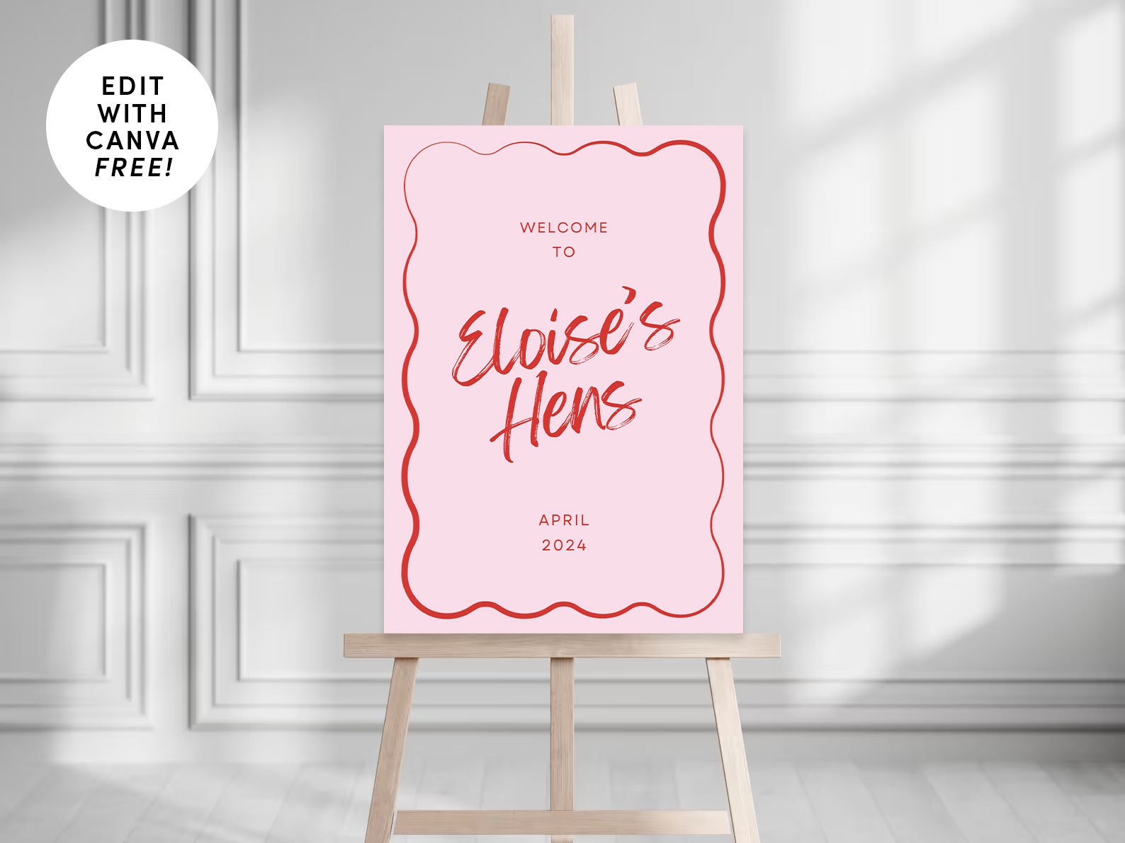 Welcome Sign Design Editable Template, Wavy Calligraphy, Squiggle, Red ...