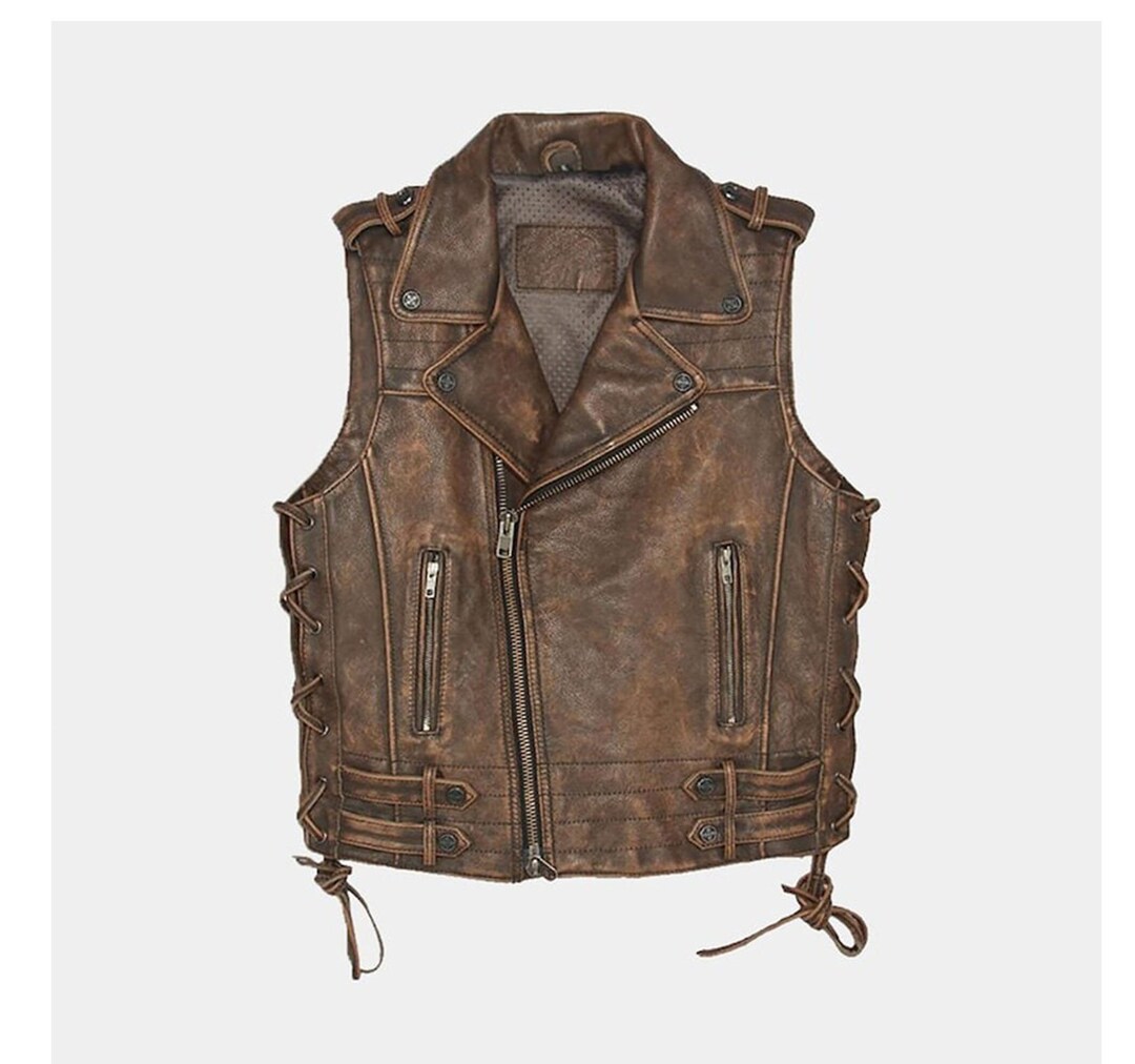 Mens Brown Leather Vest Vintage Style Zipper Fashion Leather Vest ...