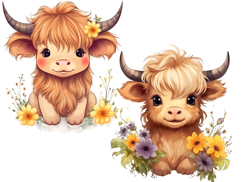 Cute Highland Cow Clipart Cute Highland Cow PNG Digital Download ...