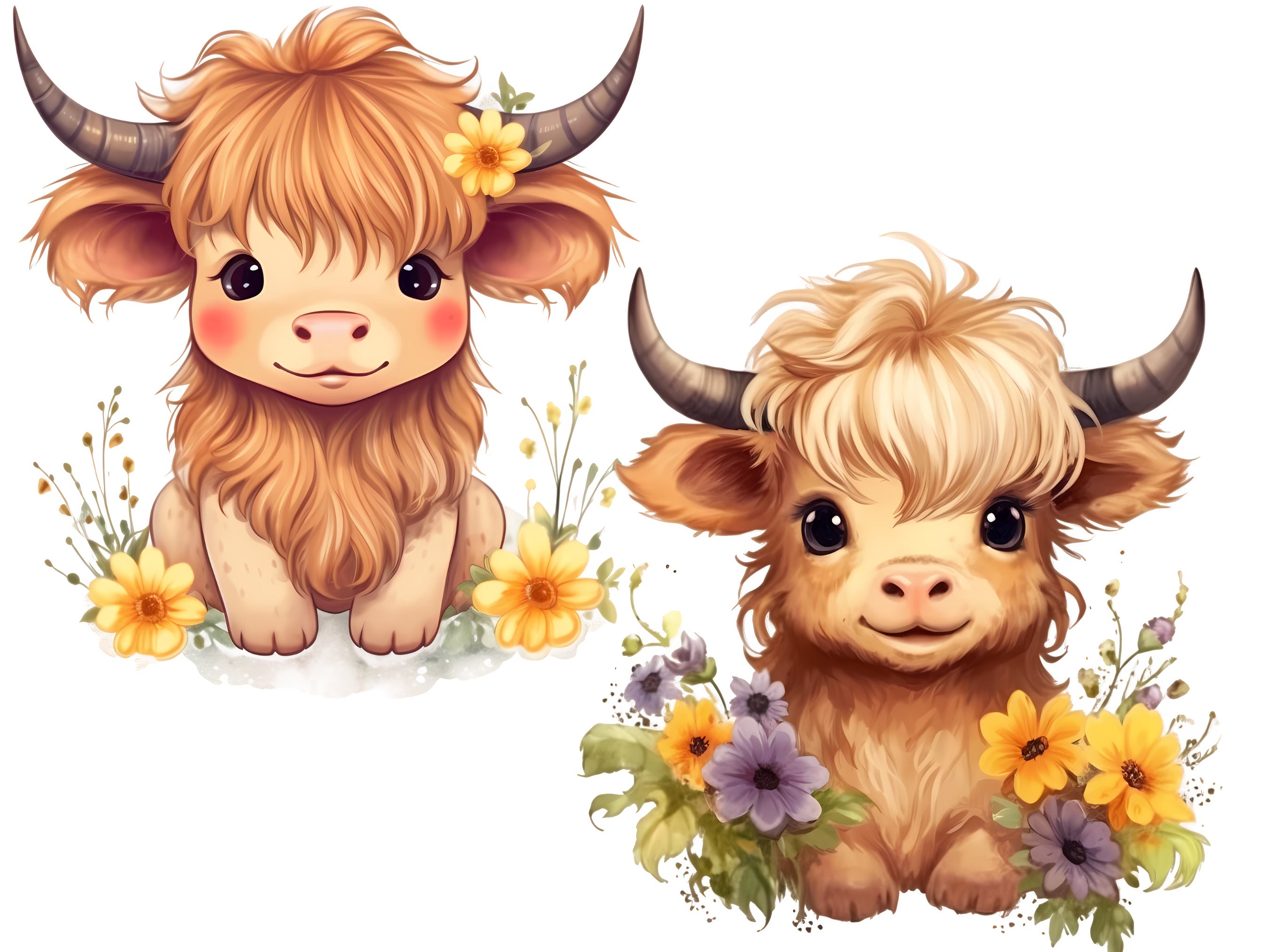 Cute Highland Cow Clipart Cute Highland Cow PNG Digital Download ...