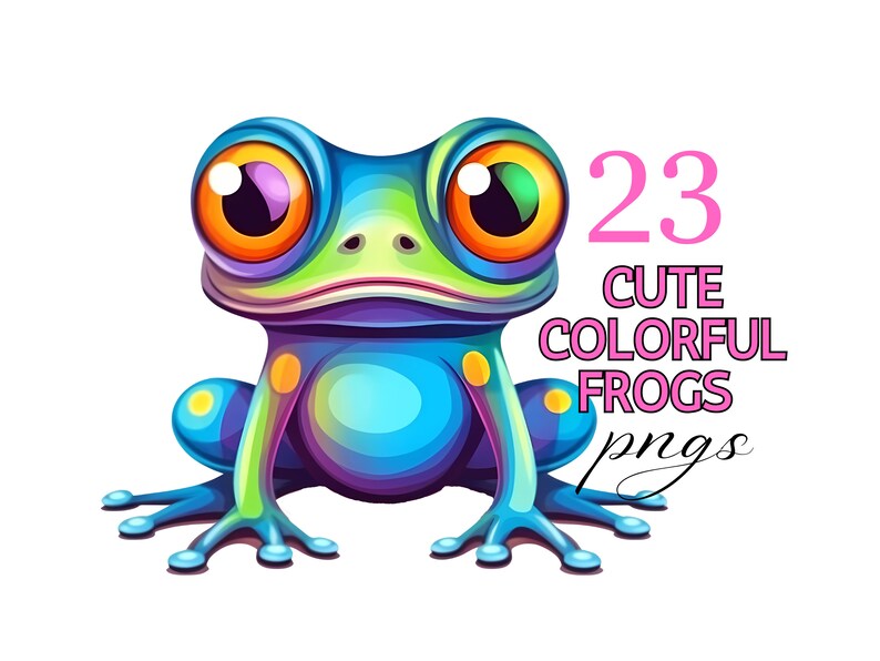Frog Clipart Cute Frog Png Digital Download Cute Colorful Cartoon Frog ...