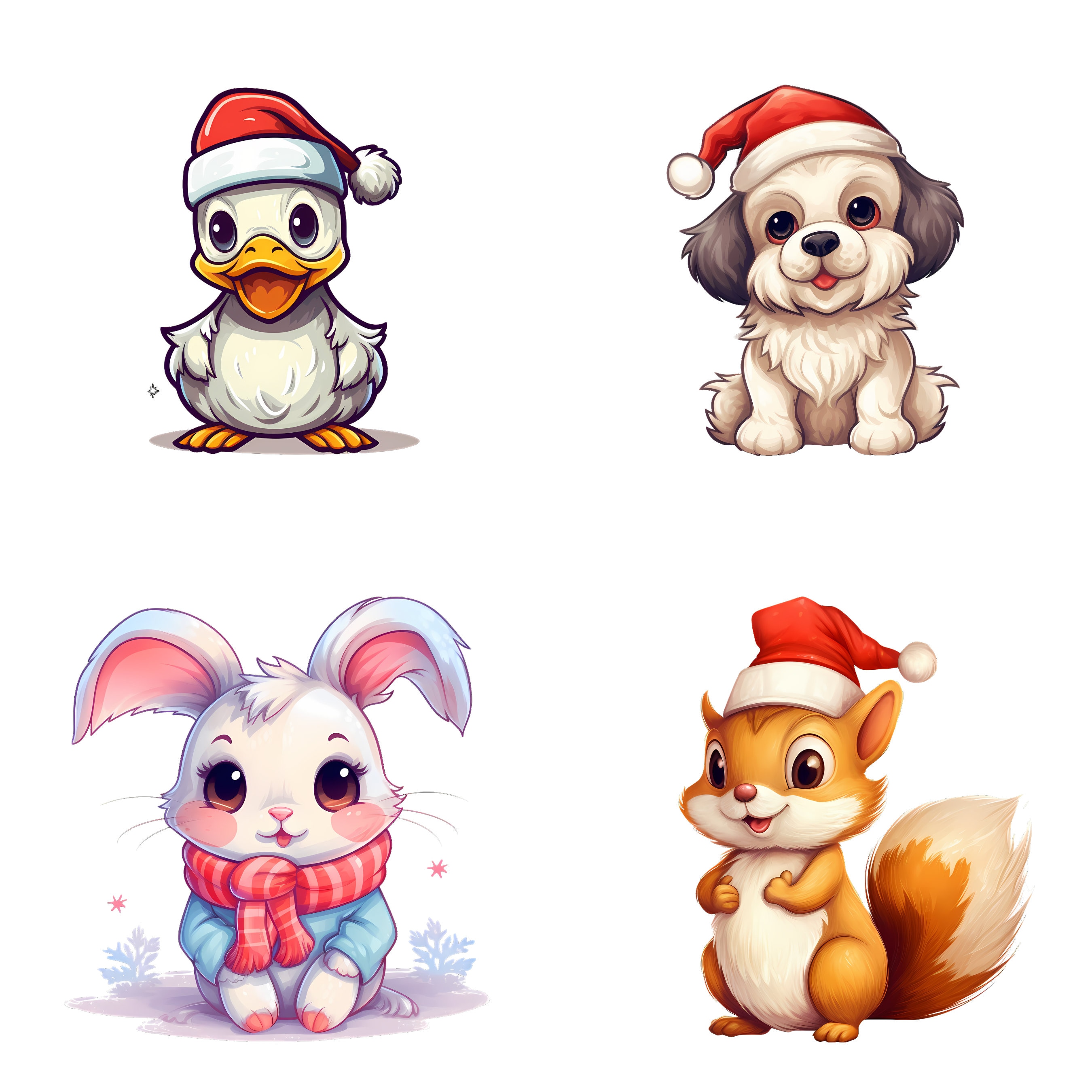 Christmas Animals Clipart Cute Santa Animal Art Cat Dog Rabbit Owl Pig ...