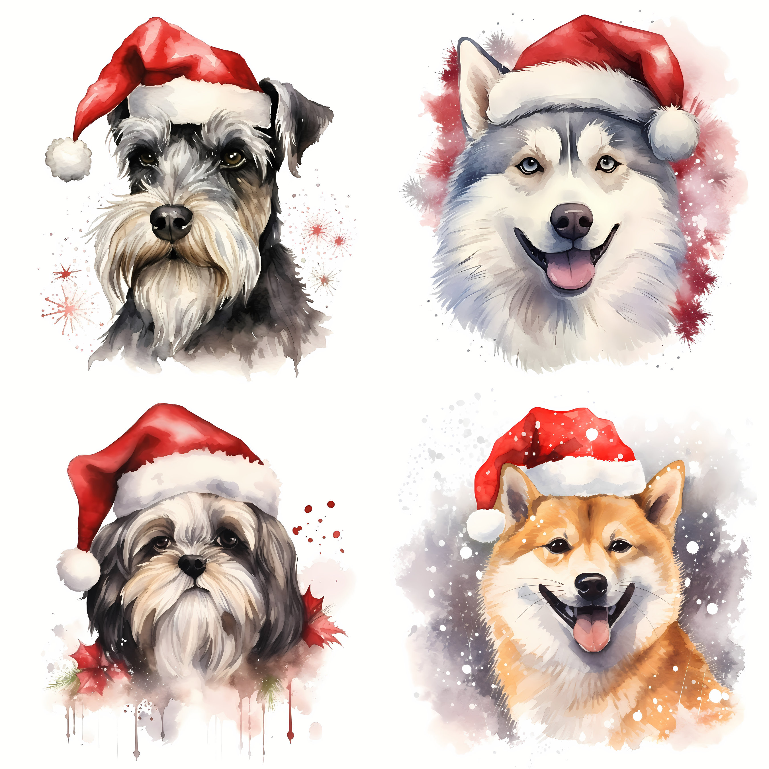 Dog Christmas Clip Art 30 Cute Dogs Clipart Christmas Dogs JPEG Digital ...