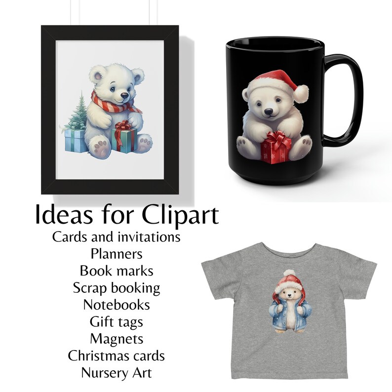 Cute Polar Bear Clipart Bundle Cute Christmas Clipart Polar Bear Png ...