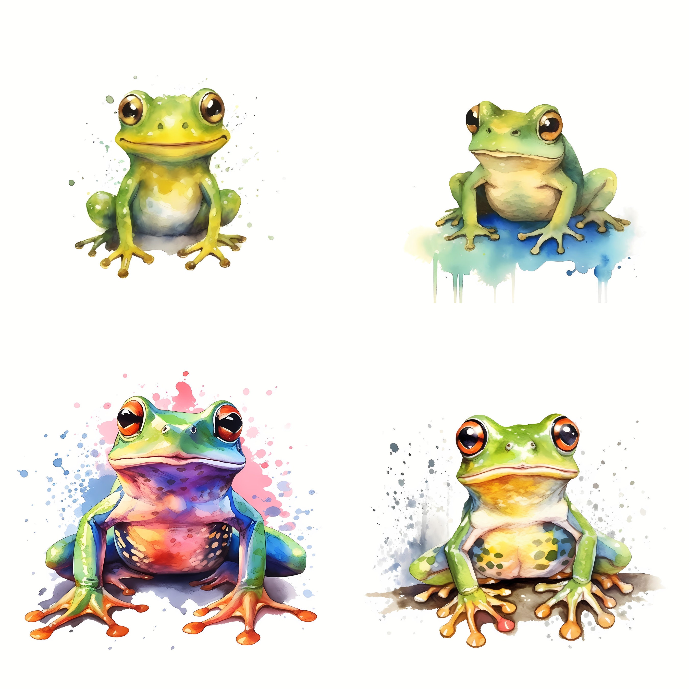 Frog Clipart Watercolor Cute Frogs Clip Art JPG Digital Download Kids ...