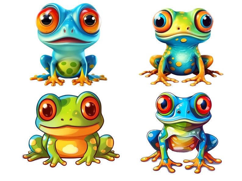 Frog Clipart Cute Frog Png Digital Download Cute Colorful Cartoon Frog ...