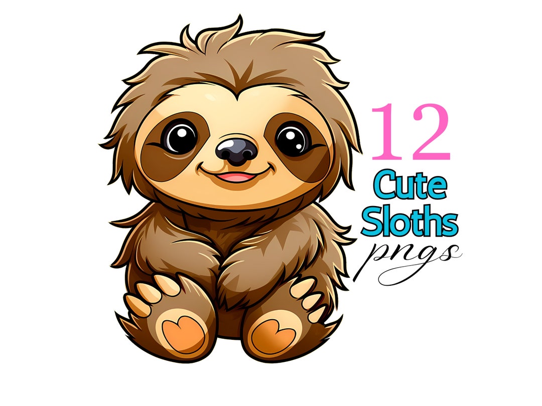 Sloth Clipart, Cute Sloth Cartoon Png Digital Download Print on Demand ...