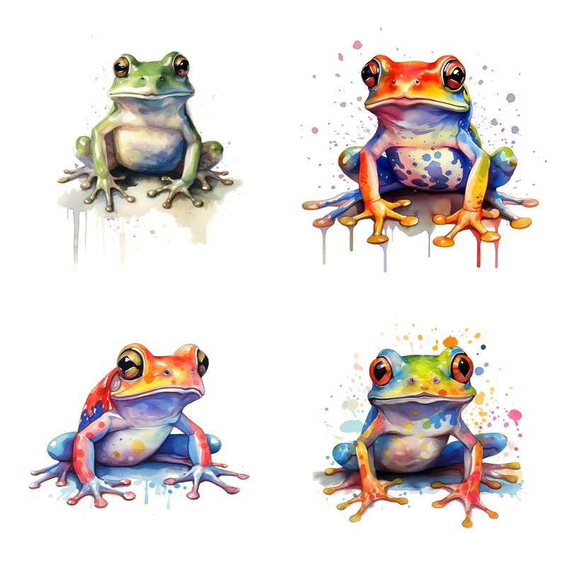Frog Clipart Watercolor Cute Frogs Clip Art JPG Digital Download Kids ...