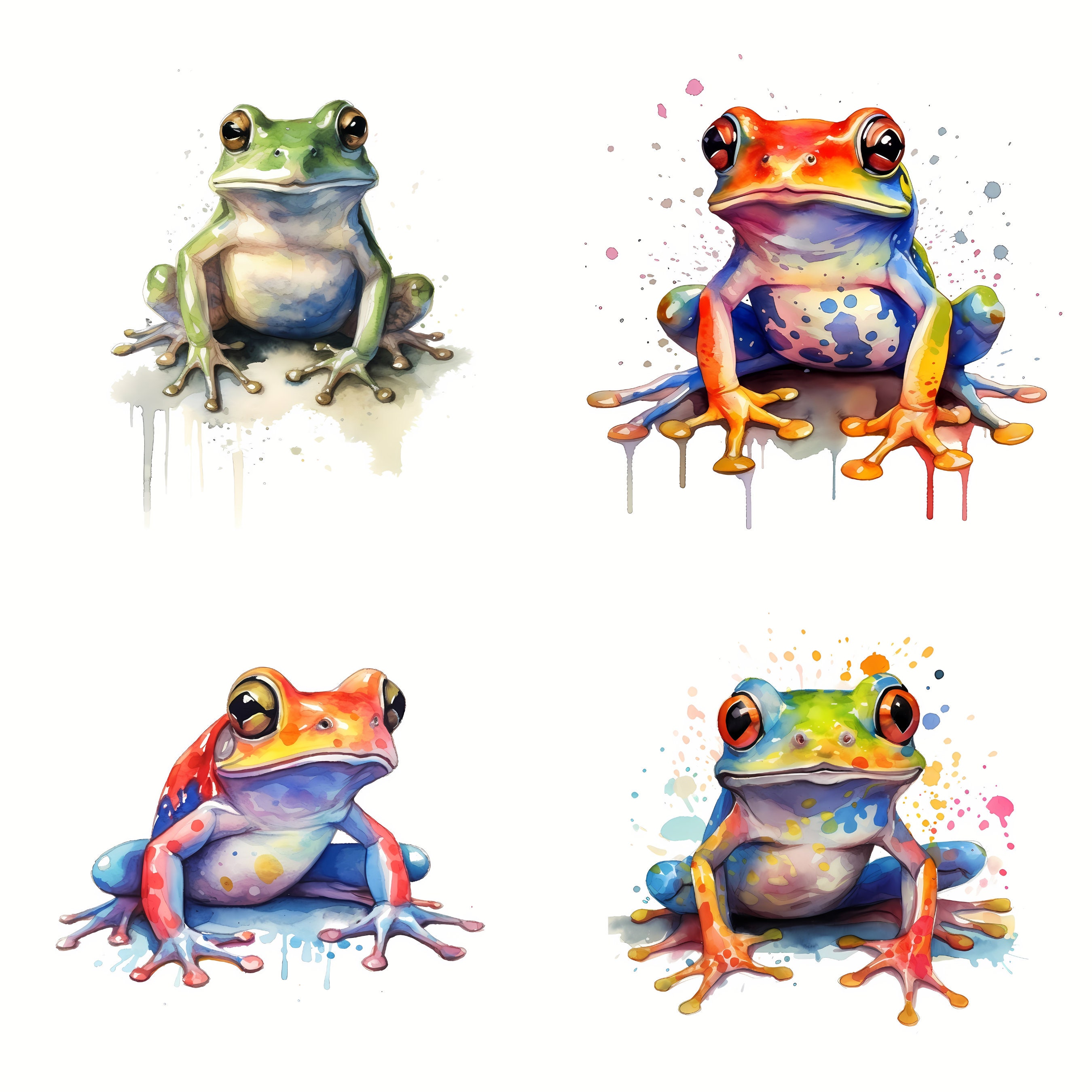 Frog Clipart Watercolor Cute Frogs Clip Art JPG Digital Download Kids ...