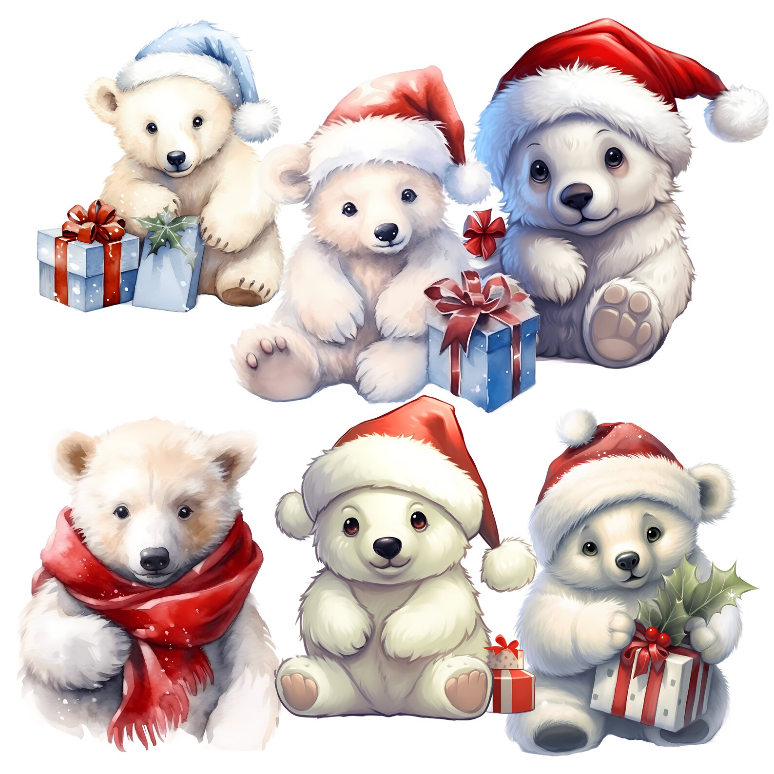 Cute Polar Bear Clipart Bundle Cute Christmas Clipart Polar Bear Png ...