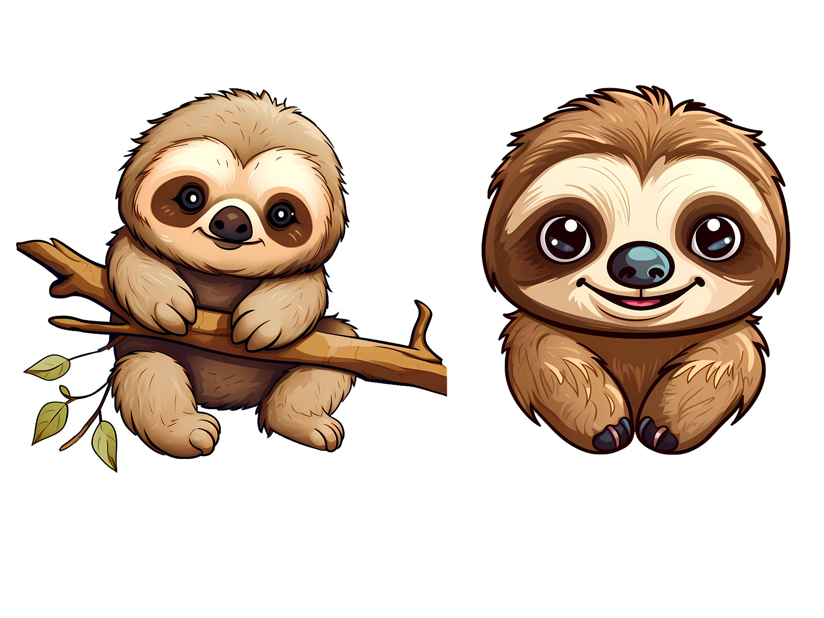 Sloth Clipart, Cute Sloth Cartoon Png Digital Download Print on Demand ...