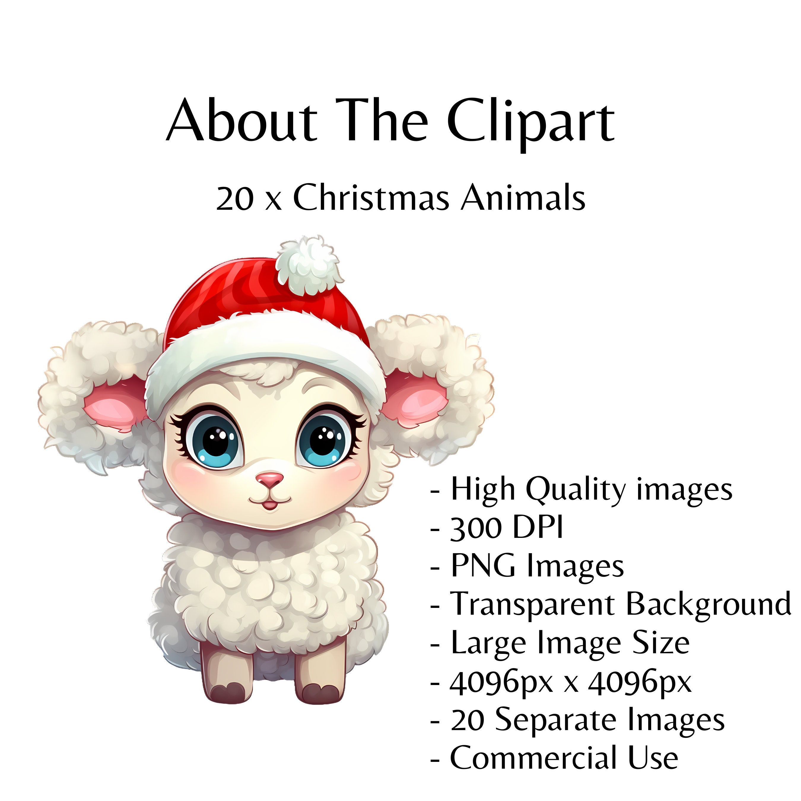 Christmas Animals Clipart Cute Santa Animal Art Cat Dog Rabbit Owl Pig ...