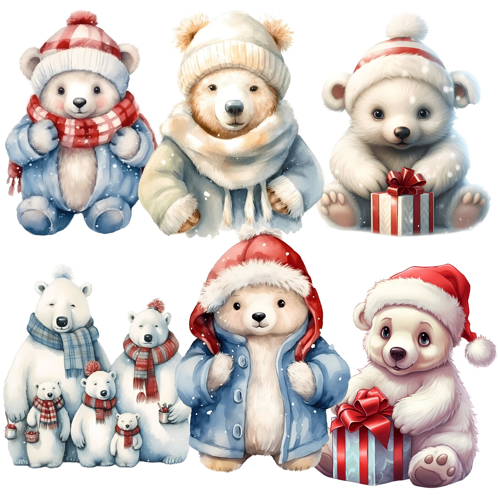 Cute Polar Bear Clipart Bundle Cute Christmas Clipart Polar Bear Png ...