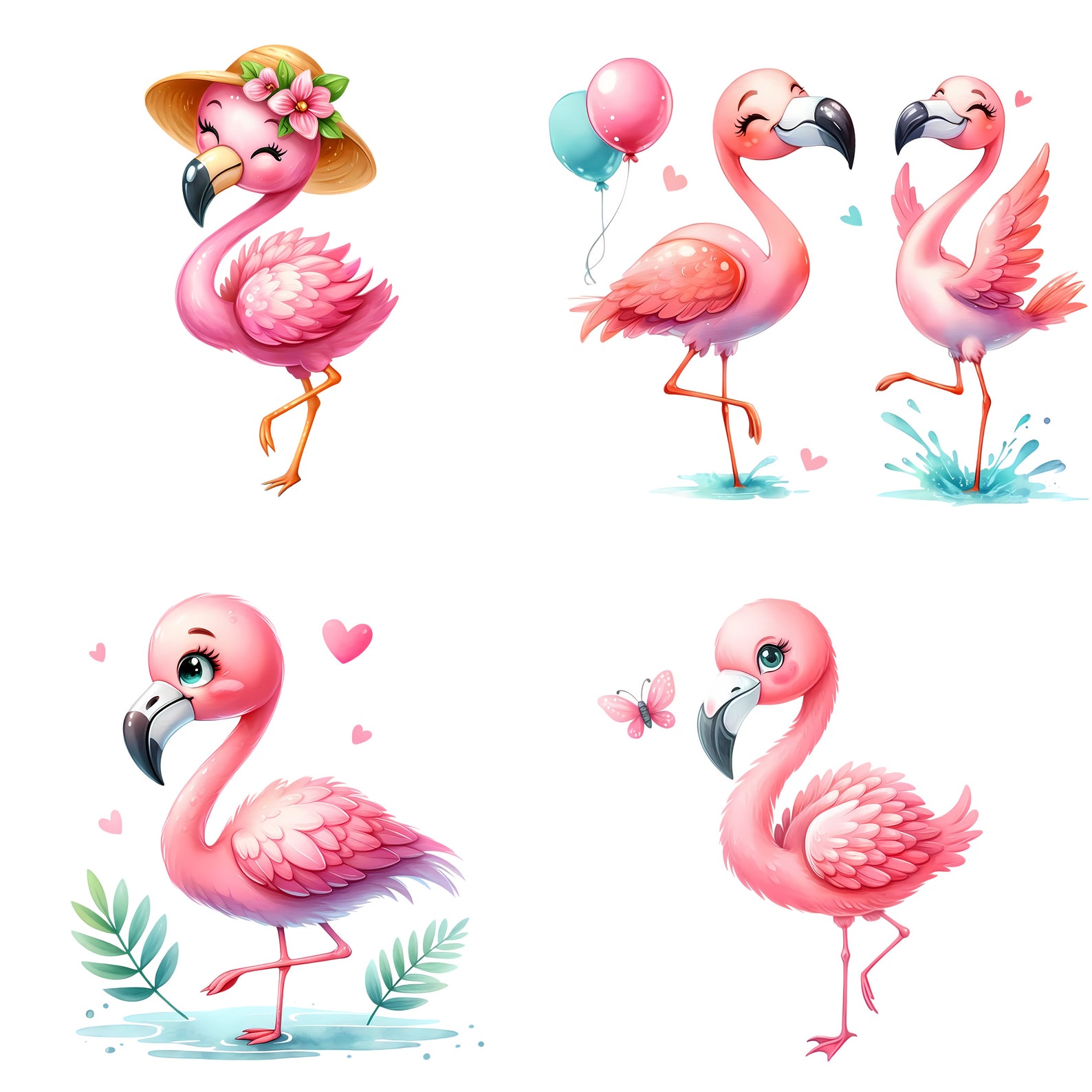 Cute Flamingo Clipart Png Cartoon Flamingo Digital Download Pink ...