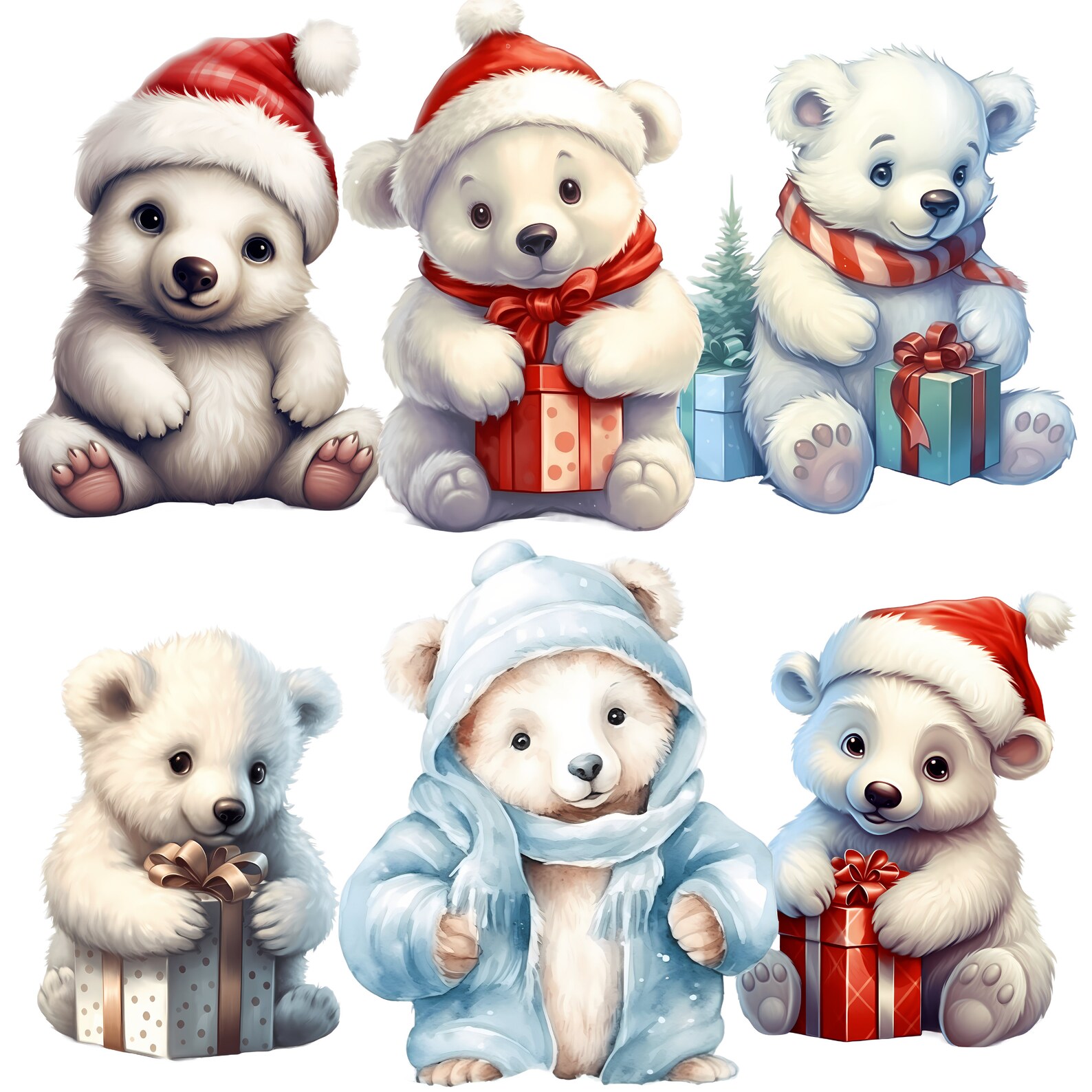 Cute Polar Bear Clipart Bundle Cute Christmas Clipart Polar Bear Png ...