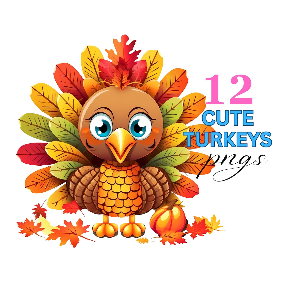 Cute Turkey Clipart Thanksgiving Cute Cartoon Turkey Png Digital ...