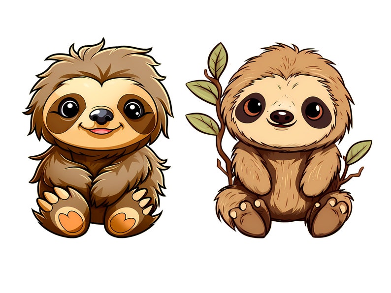 Sloth Clipart, Cute Sloth Cartoon Png Digital Download Print on Demand ...