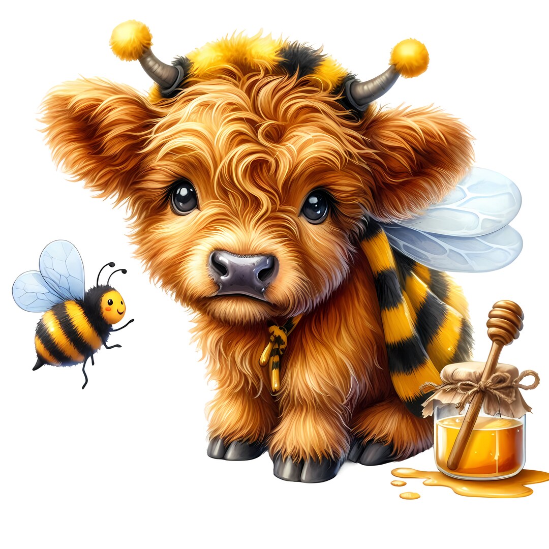 Watercolor Highland Cow Bee Clipart, Cartoon PNG (digital Download) - Etsy